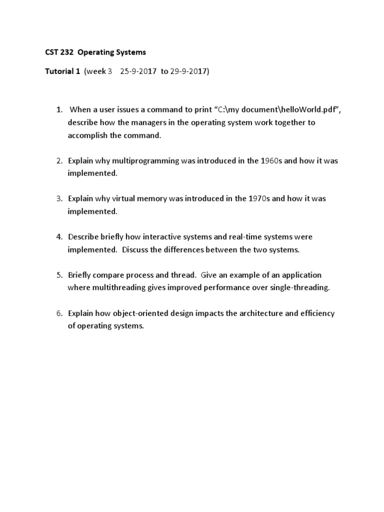 CST 232 Tutorial 1 | PDF