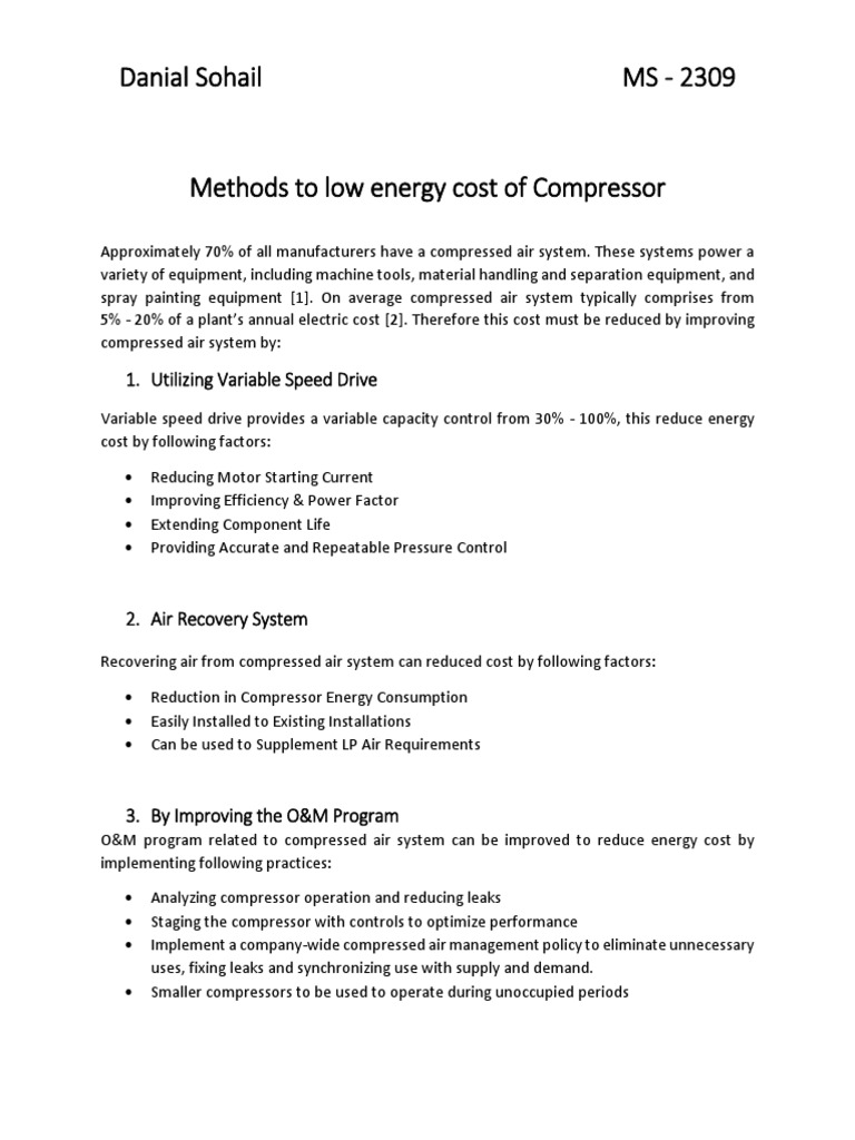 Methods to Reduce Energy Costs of Compressed Air Systems | PDF