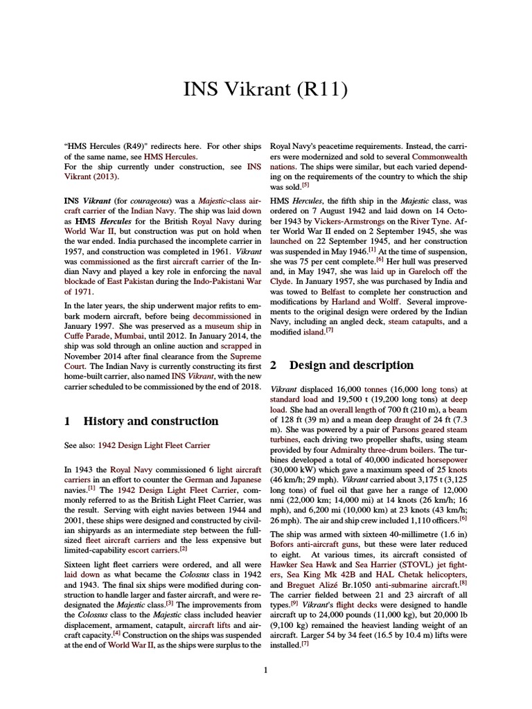 INS Vikrant (R11) : 2 Design and Description | PDF | Ships | Naval Warfare