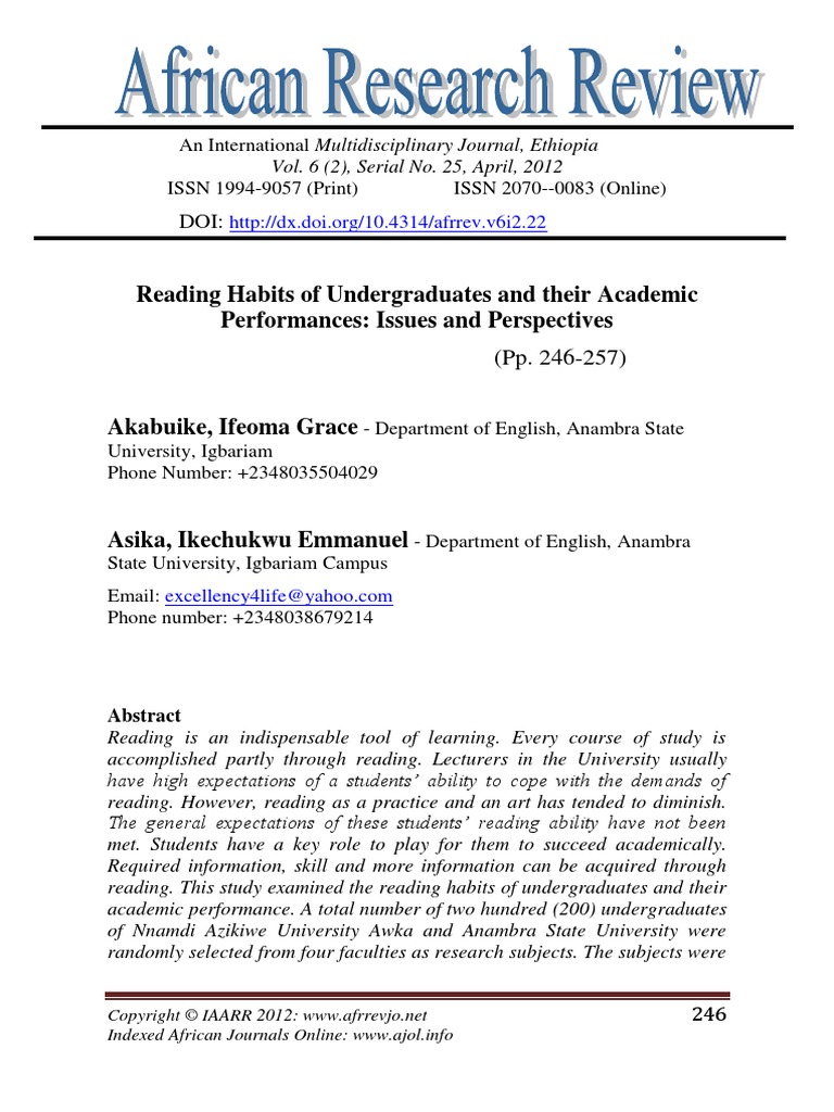Reading Habits of Undergraduates and Their Academic Performances ...