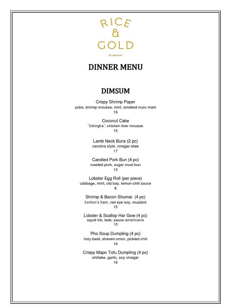 R&G Dinner Menu | PDF | Pickling | Asian Cuisine