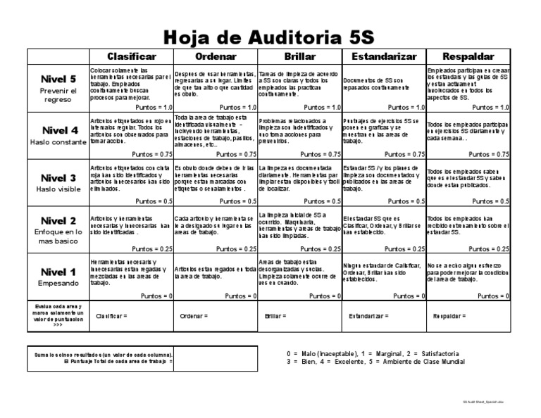 5s Audit Sheet Spanish | PDF | Science | Ciencia y Tecnología