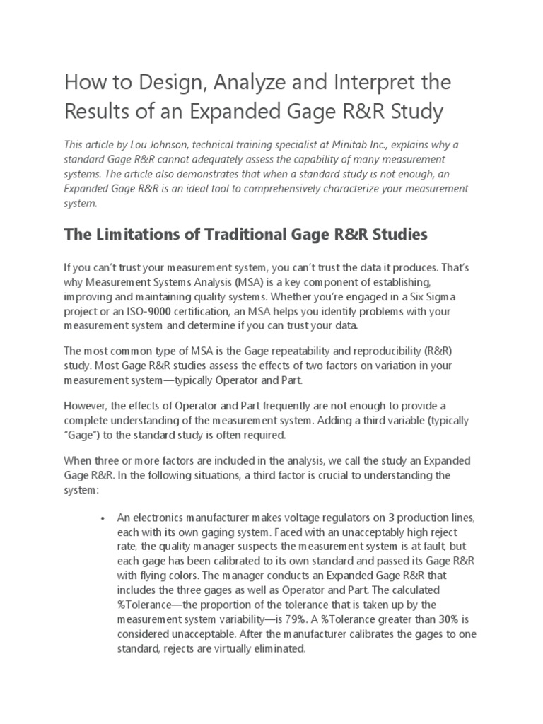How To Design, Analyze and Interpret The Results of An Expanded Gage R ...