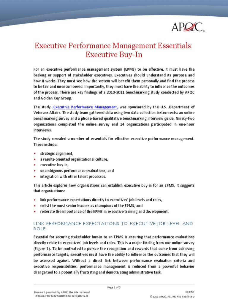 Executive Performance Management Essentials | PDF | Performance ...