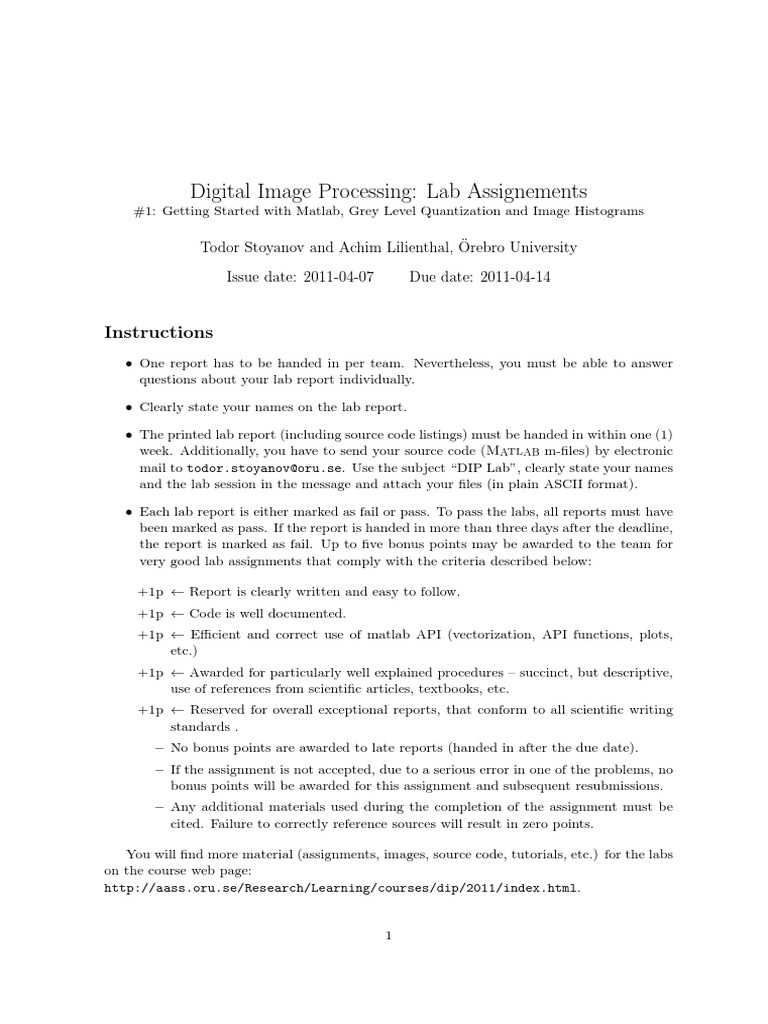 Digital Image Processing: Lab Assignements: Instructions | Download ...