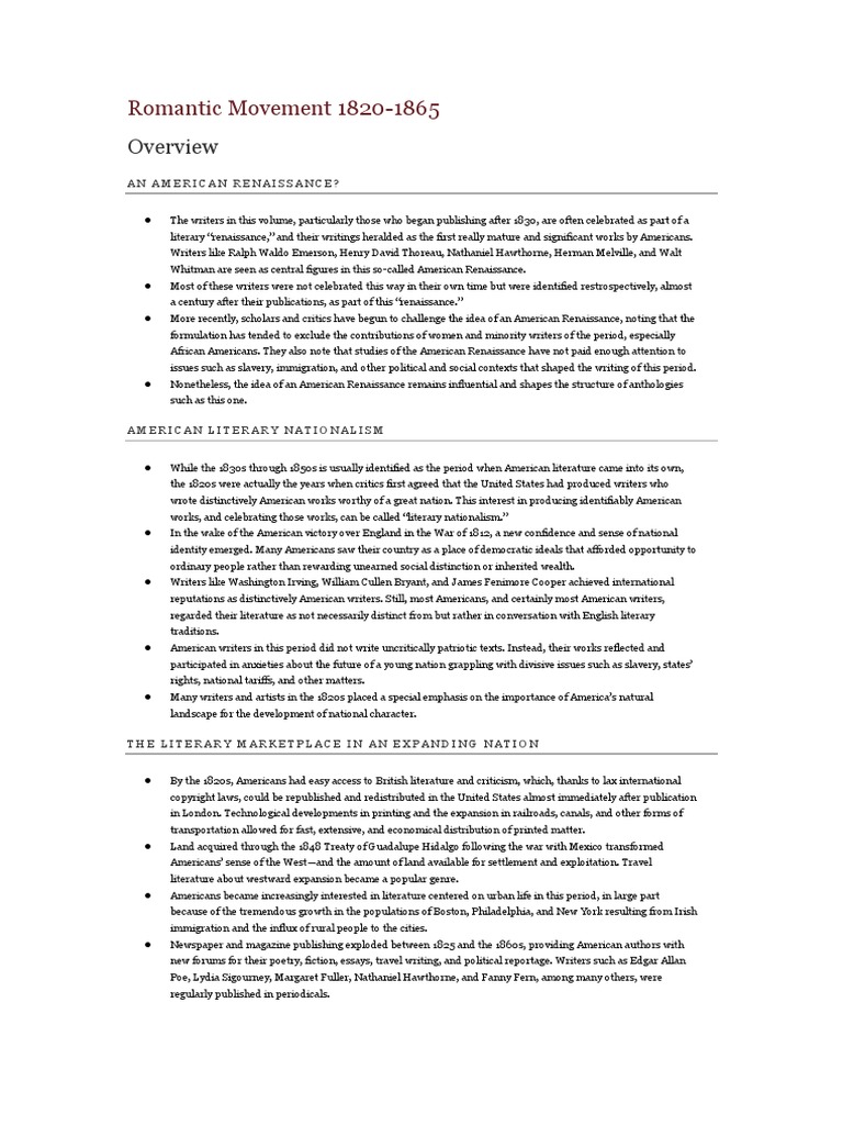 Romantic Movement 1820 - 1865 | PDF | Transcendentalism | American ...