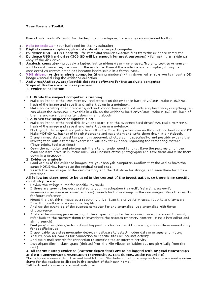 Your Forensic Toolkit: A Guide to the Basic Tools and Procedures for ...