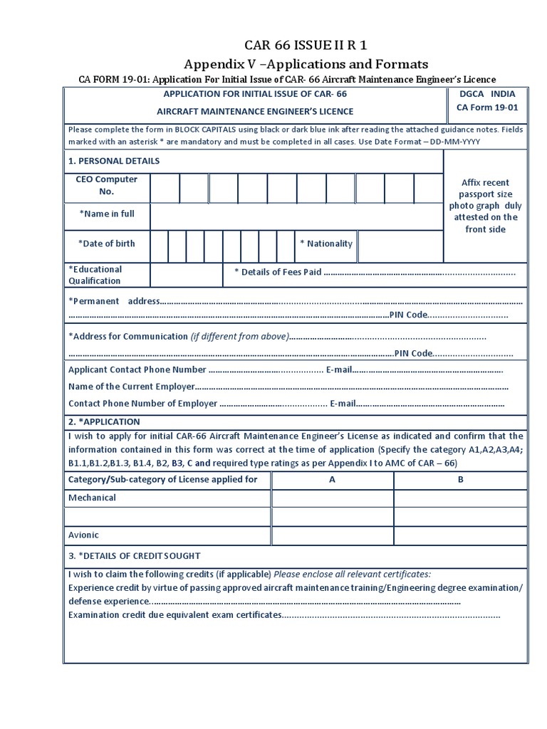 CA FORM 19-01 | Aerospace | Business