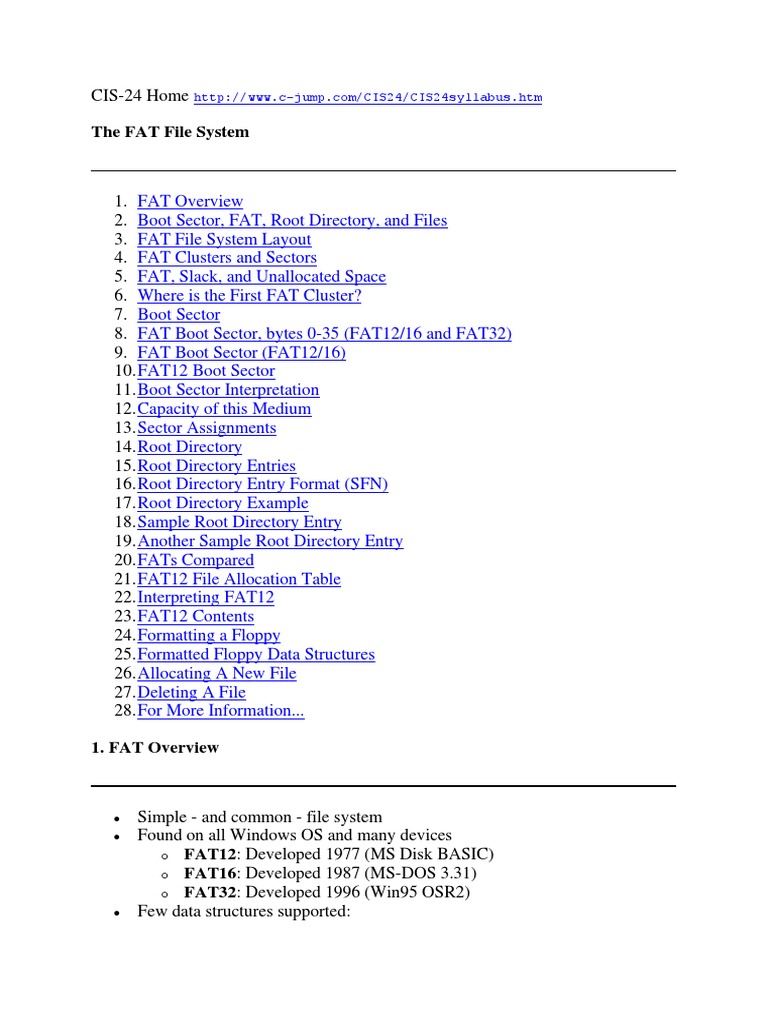 The FAT File System: CIS-24 Home | PDF | File System | System Software