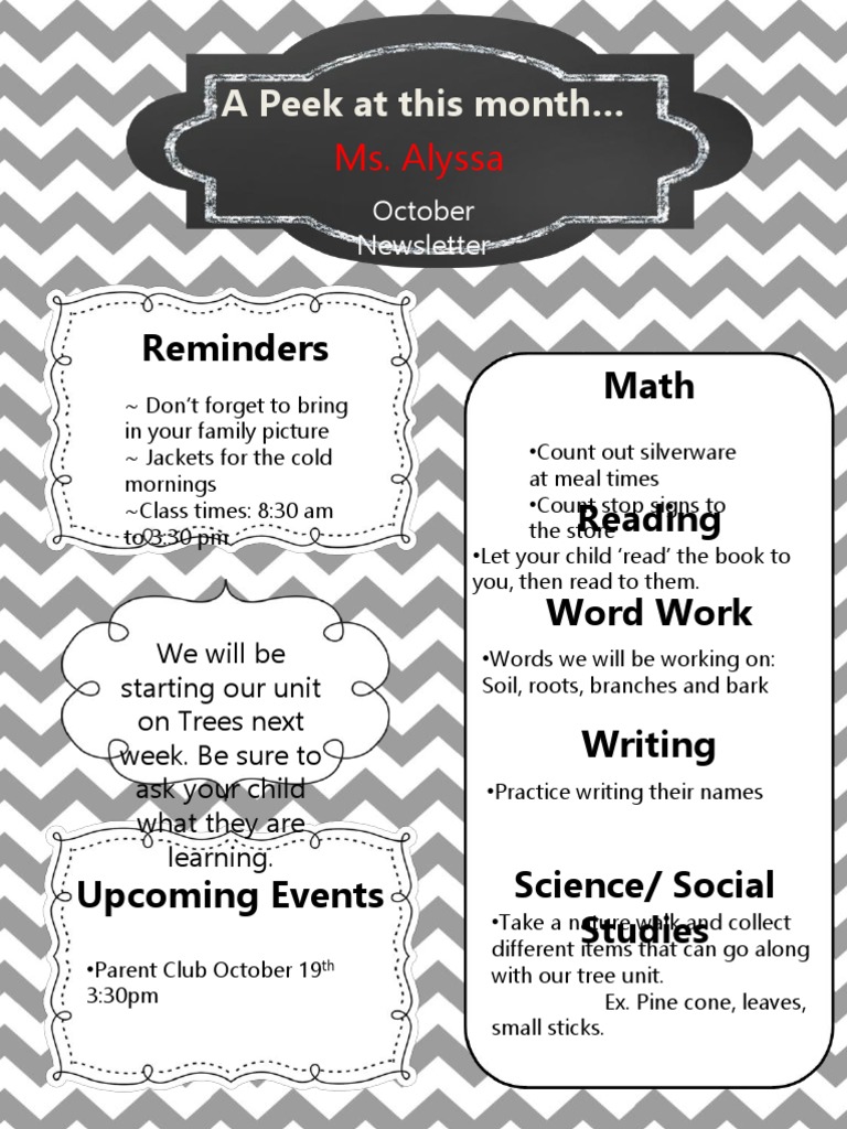 A Peek at This Month : Reminders Math Reading Word Work Writing | PDF ...