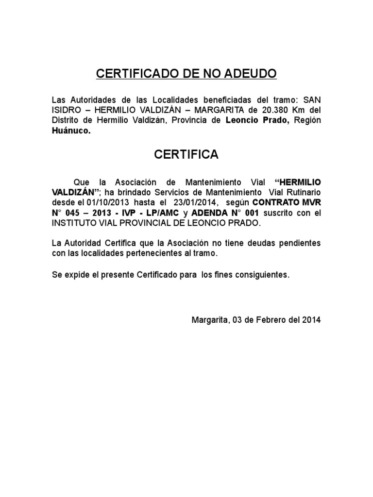 Certificado de No Adeudo | PDF | Perú | Personas