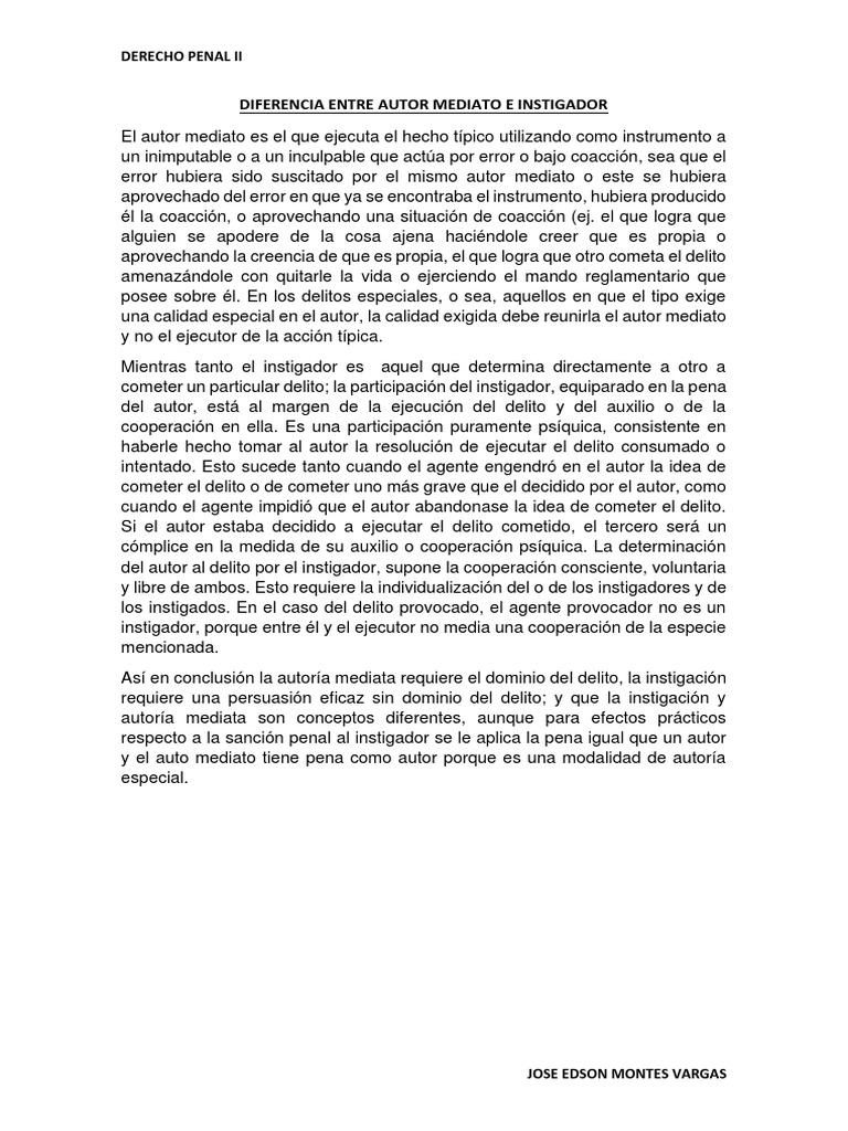 Diferencia Entre Autor Mediato e Instigador | PDF | Delito | Castigos