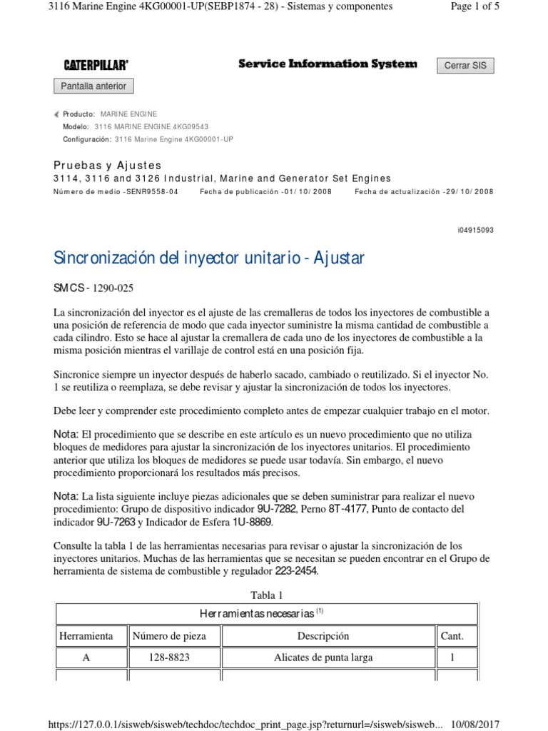 Sincronización de Inyector PARA MOTOR 3116 Caterpillar | PDF ...
