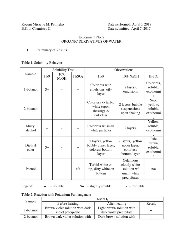 Organic Chemistry Experiment 9 | PDF | Solubility | Alcohol