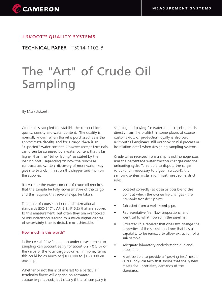 Art of Crude Sampling | Download Free PDF | Petroleum | Sampling ...
