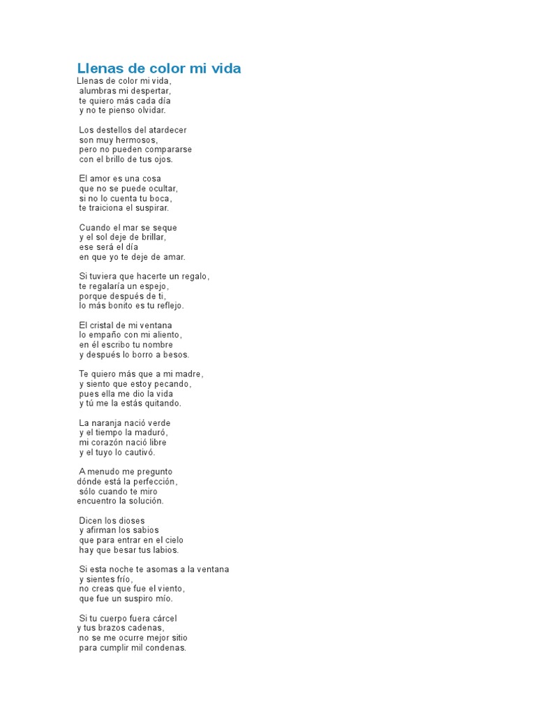 Poema de amor: Llenas de color mi vida | PDF