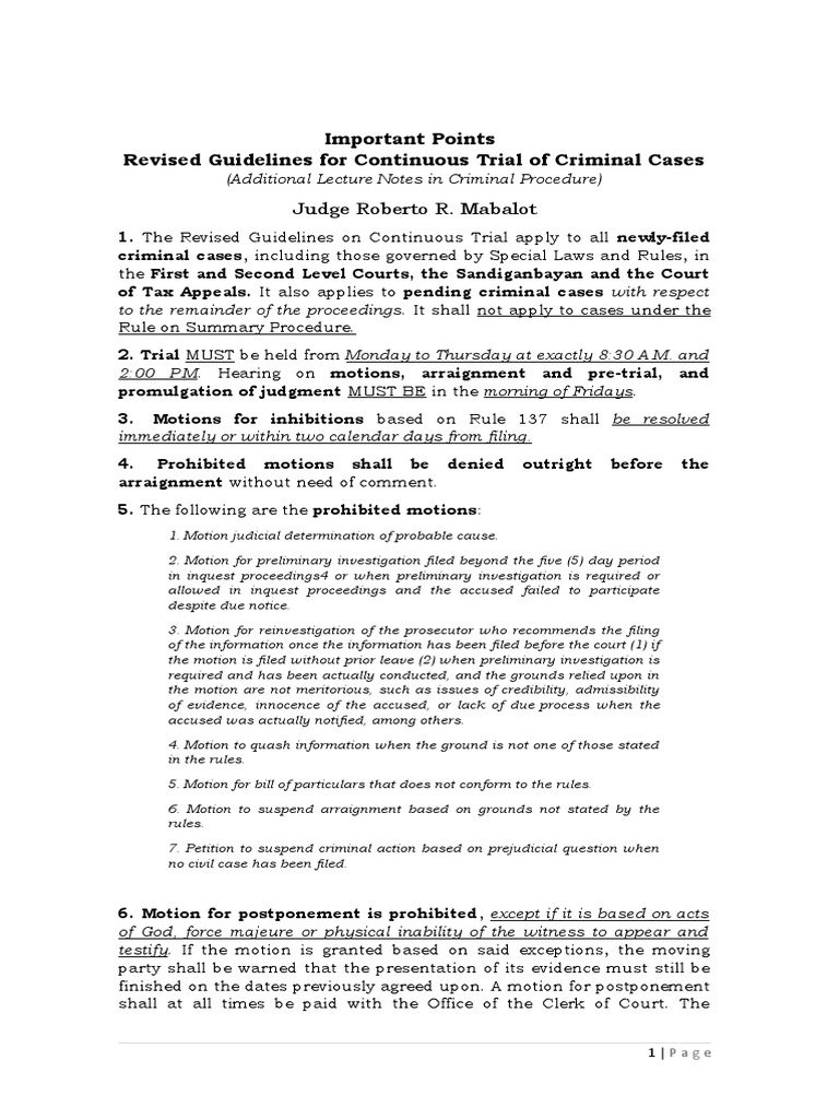 Continuous Trial Guidelines Update | PDF | Arraignment | Prosecutor