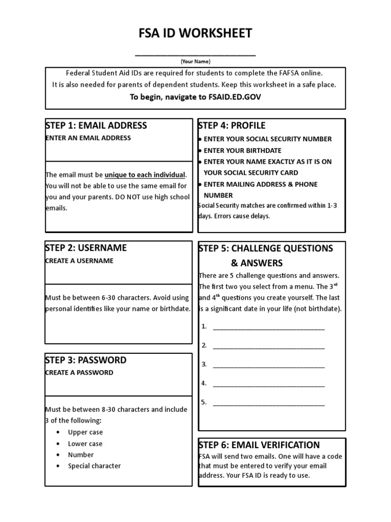 Fsa Id Worksheet | Download Free PDF | Email Address | Password