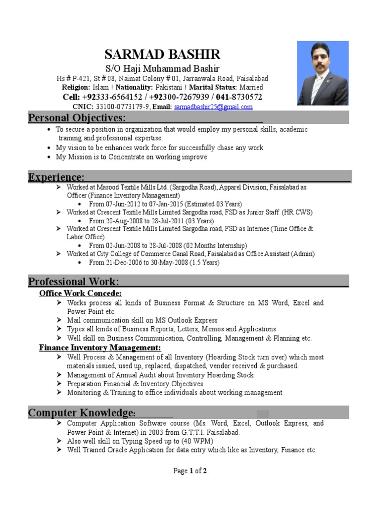 Sarmad Bashir: Personal Objectives | PDF | Business | Business