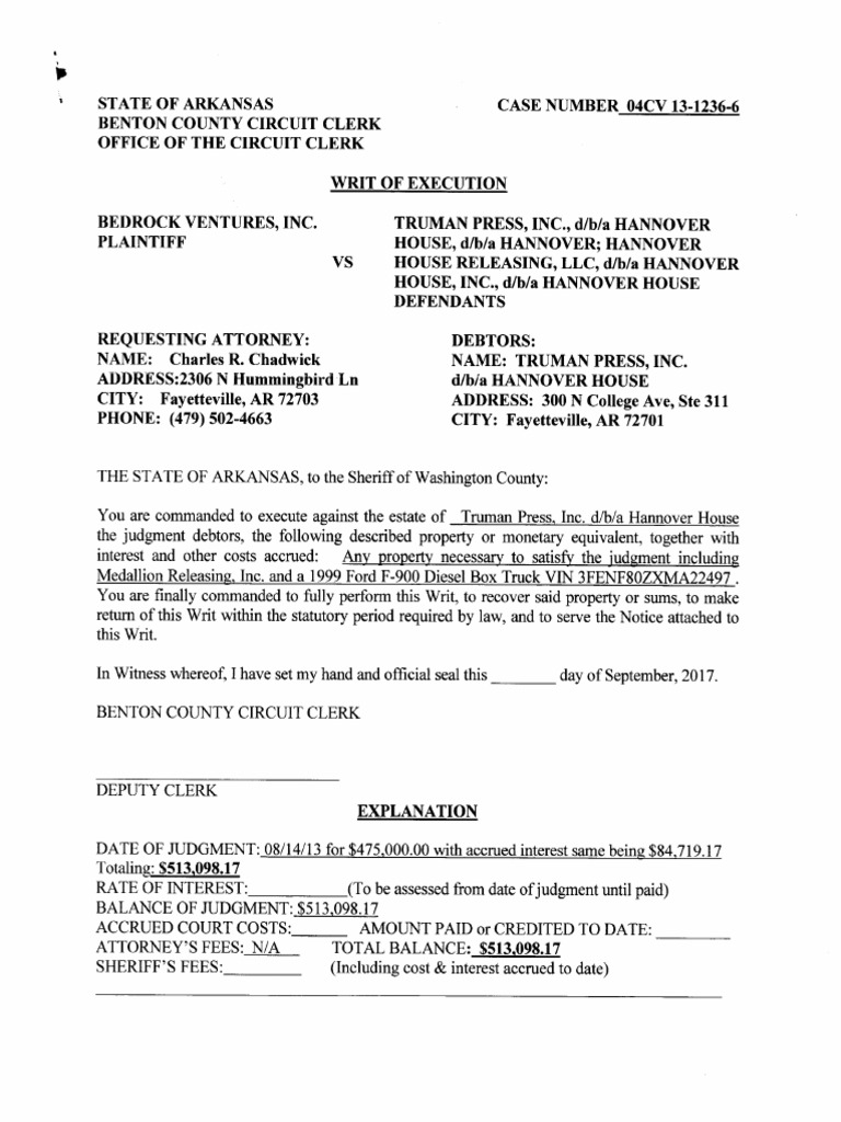Bedrock Writ of Execution | PDF | Writ | Judgment (Law) Bedrock Writ of Execution | PDF | Writ | Judgment (Law)