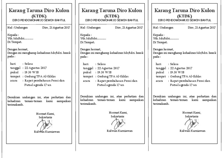 Undangan Panitia 17an KTDK | PDF