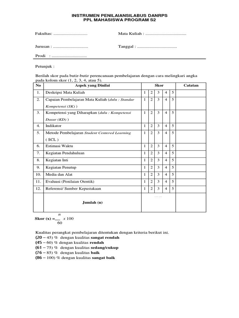 Contoh Format Penilaian Mahasiswa Ppl - IMAGESEE