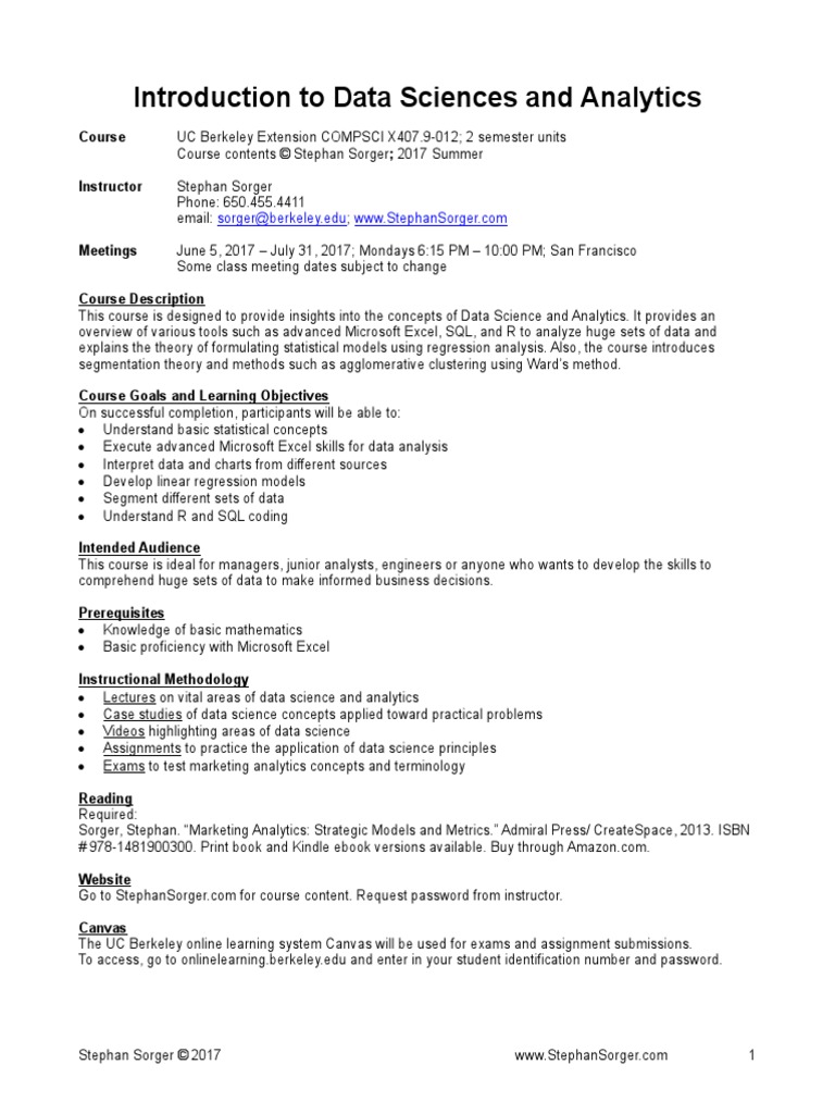 UCBX X4079 DataScience 2017sum Syllabus | PDF | Data Science | Analytics