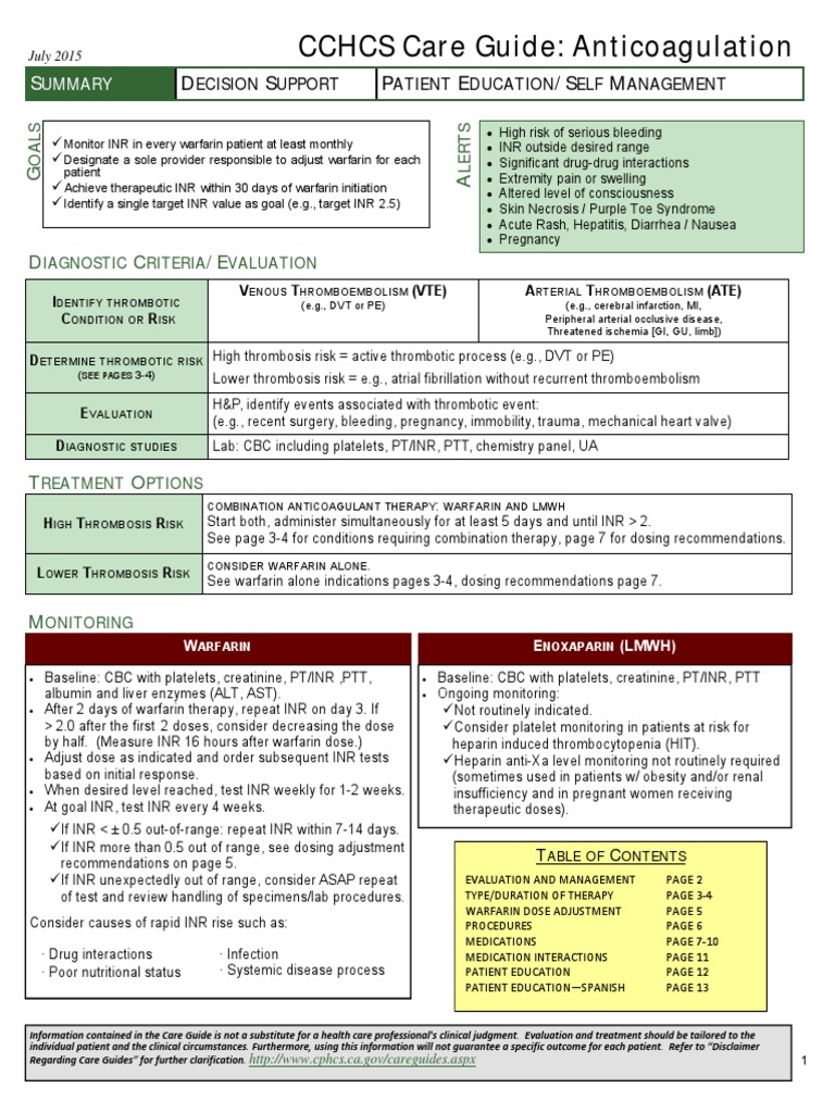 Anticoagulation Care Guide | PDF | Thrombosis | Clinical Medicine