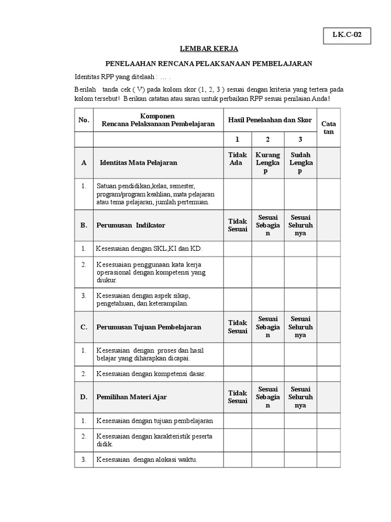 Instrumen Kajian RPP | PDF