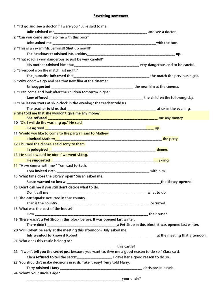 Rewriting Sentences 2016 | PDF | Leisure | Foods