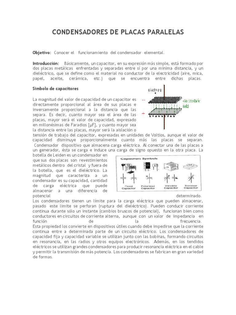 Condensadores de Placas Paralelas | PDF | Fundición (metalurgia ...