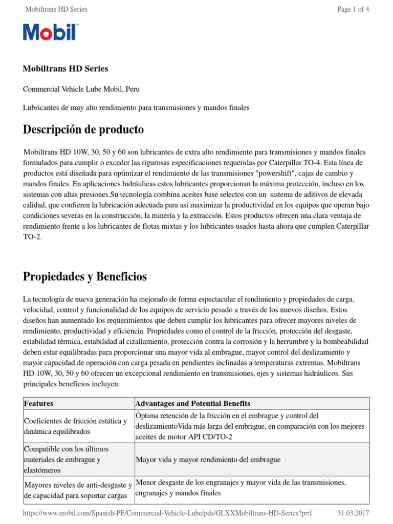 Mobiltrans HD 50 | PDF | Lubricante | Engranaje
