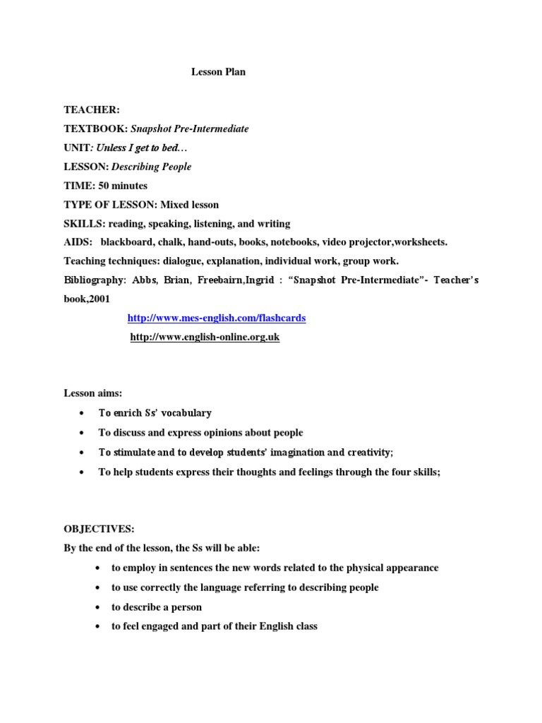 Describing People LESSON PLAN | PDF | Lesson Plan | Human Communication
