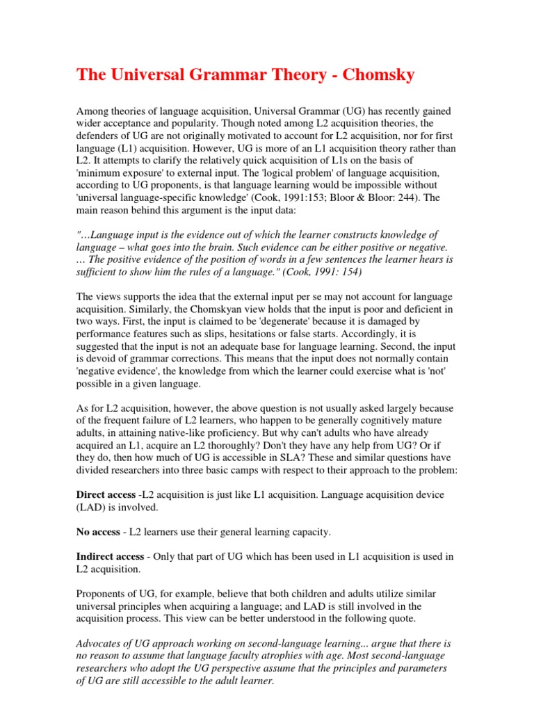 Chomsky's Universal Grammar Explained | PDF | Language Acquisition ...