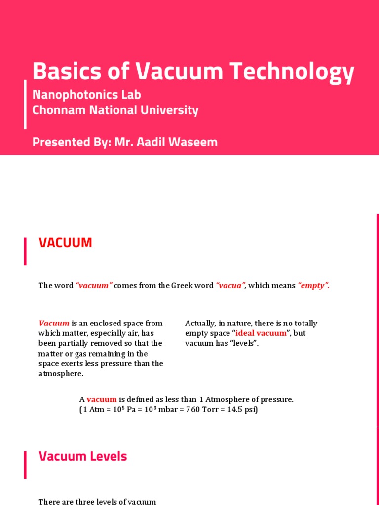 Basics of Vacuum Pumps | PDF | Vacuum | Pump