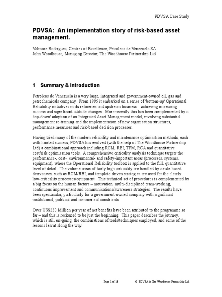 An Implementation Story of Risk-Based Asset Management | PDF | Top Down ...