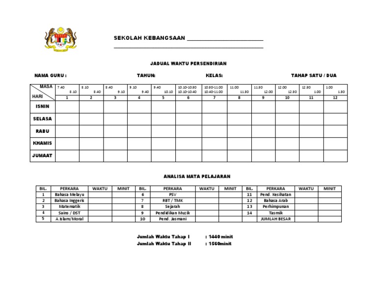 Template Jadual Waktu | PDF