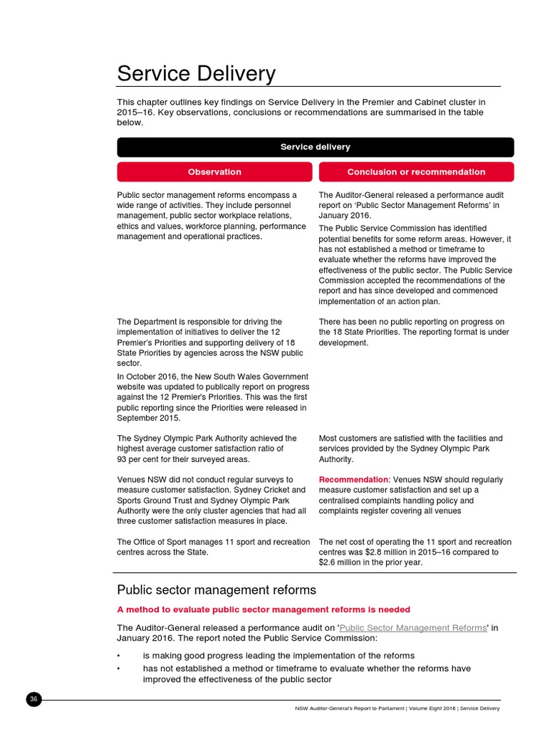 An Evaluation of Service Delivery in the NSW Public Sector: Measuring ...