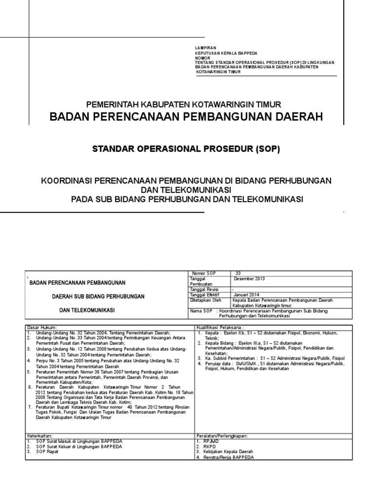SOP 34. Koord. Perencanaan Bid. Perhubungan | PDF | Komputer | Teknologi & Rekayasa
