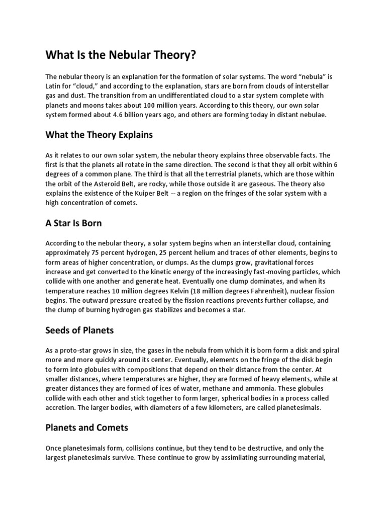 What is the Nebular Theory | Formation And Evolution Of The Solar ... What is the Nebular Theory | Formation And Evolution Of The Solar ...