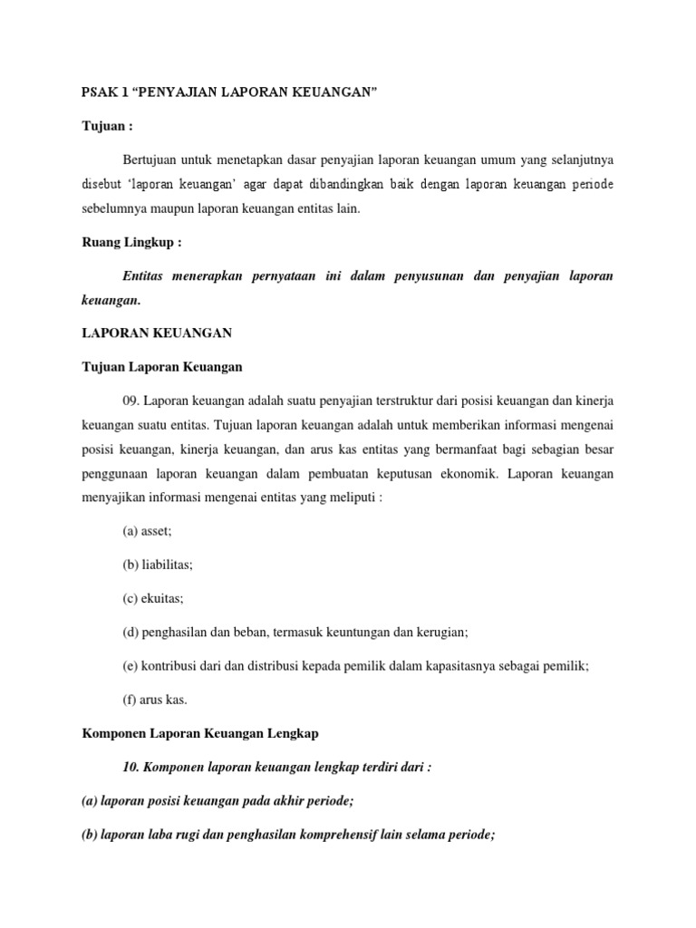 PSAK 1: Penyajian Laporan Keuangan | PDF | Pengelolaan Keuangan & Uang