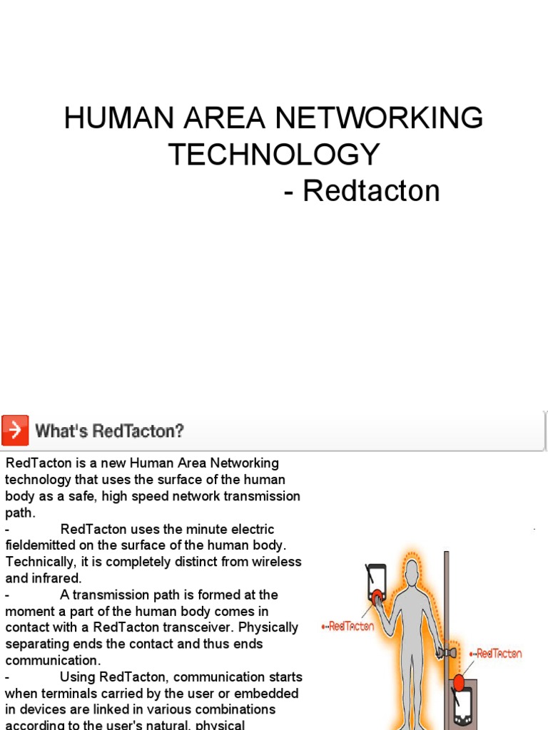 Human Area Networking Technology - Redtacton | PDF | Data Transmission ...