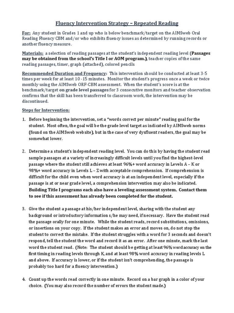 Repeated Reading Intervention | Reading Comprehension | Fluency