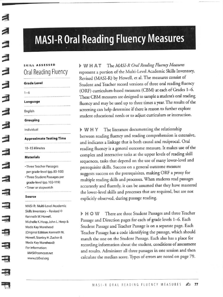 CORE (MASI-R) Fluency Test | PDF