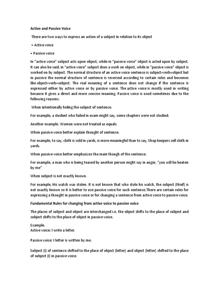 Active and Passive Voice Rules | PDF | Perfect (Grammar) | Verb