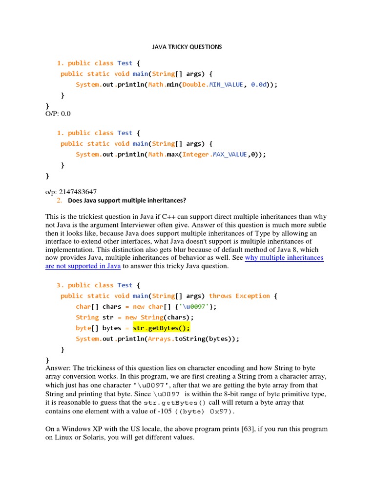 Java Tricky Questions | Download Free PDF | Data Type | Integer (Computer Science)