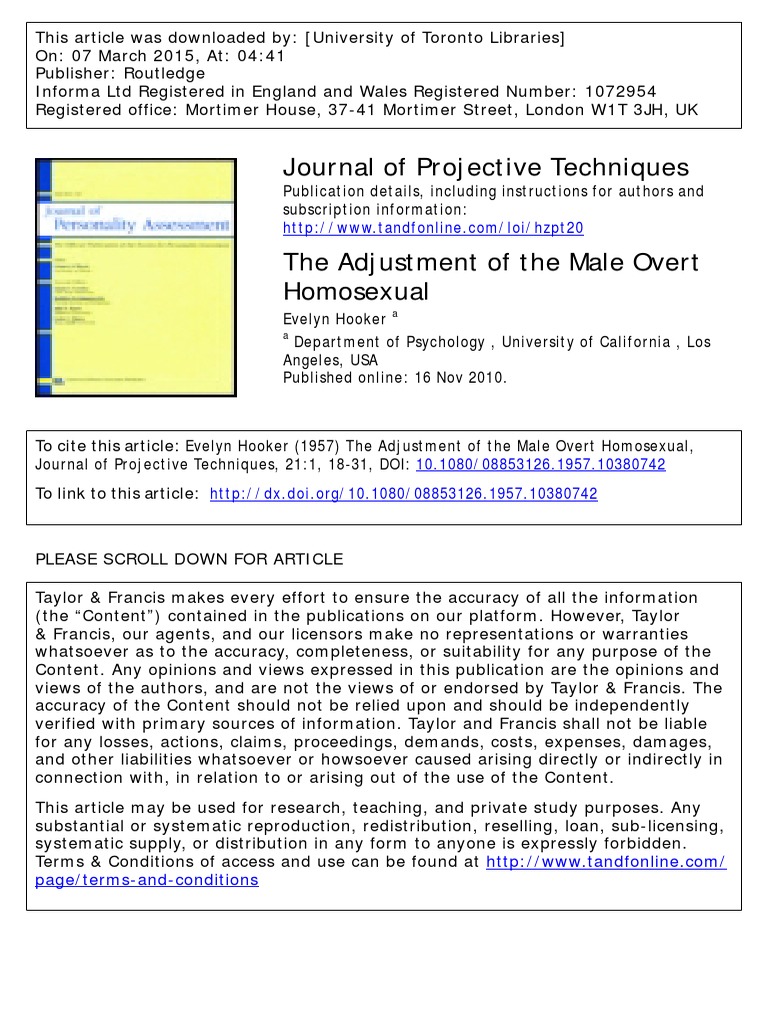 The Adjustment of The Male Overt Homosexual (Evelyn Hooker) PDF | PDF ...