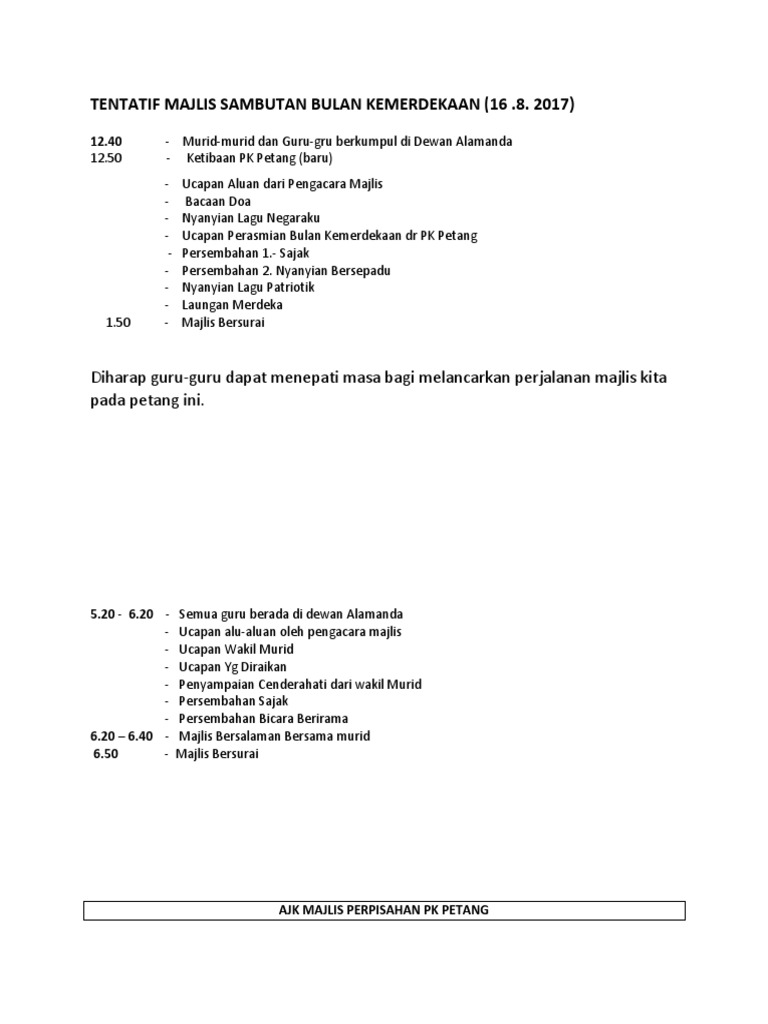 Tentatif Sambutan Hari Raya 2017 | PDF