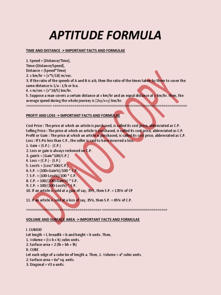 Aptitude Formula: Time and Distance - Important Facts and Formulae | PDF