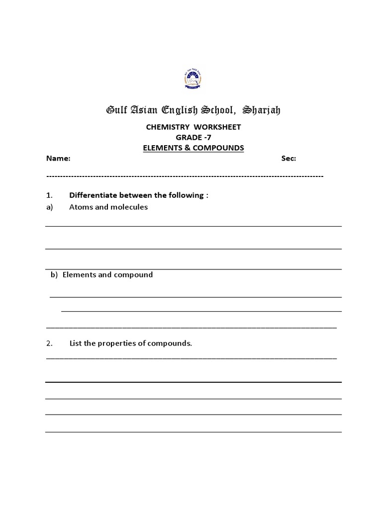 328 - Chemistry Worksheet Grade 7 Elements Coumponds 2017 | PDF ...